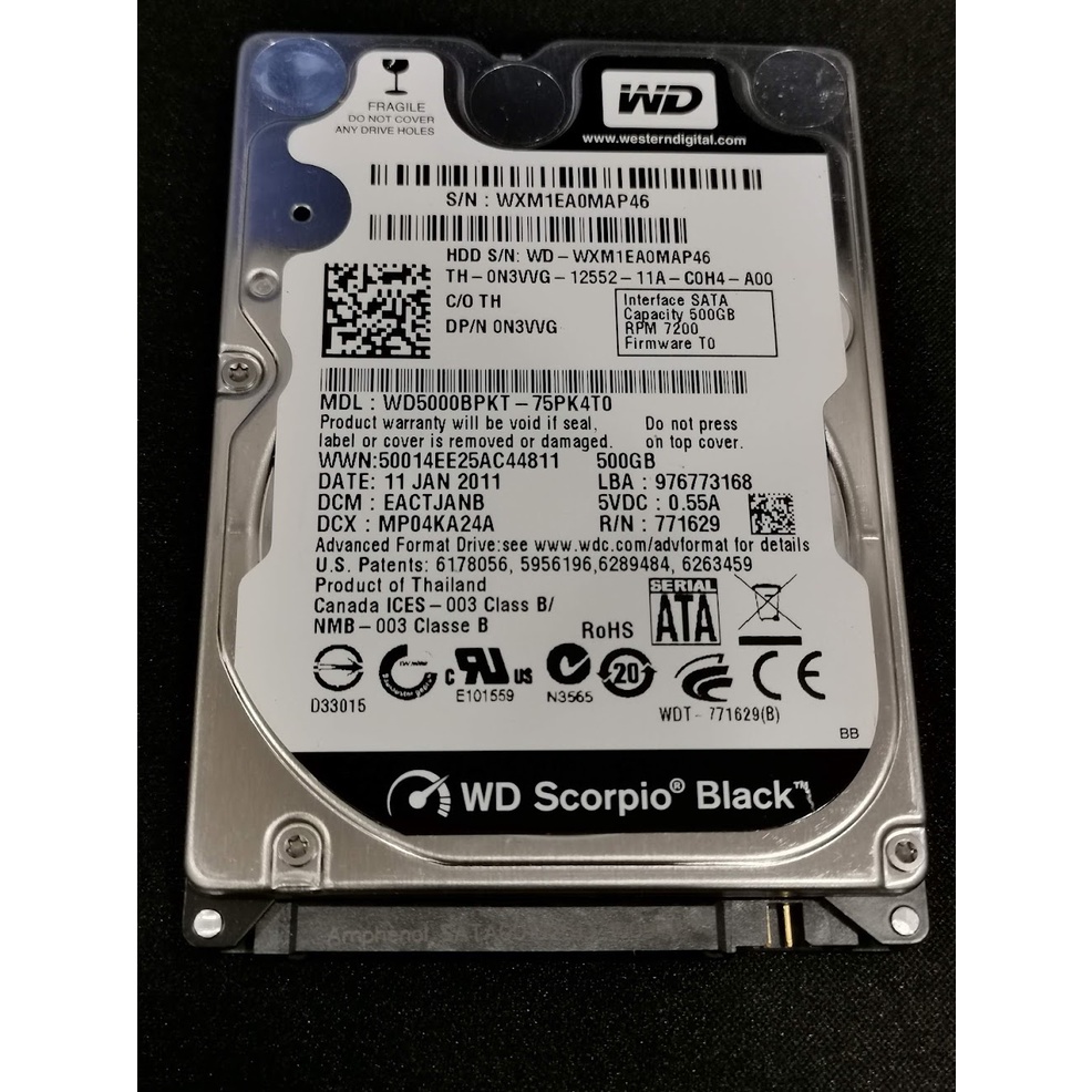 WD WD500BPKT75PK4T0 500GB SATA 7200 RPM HARD DRIVE สำหรับโน๊ตบุ๊คมือสอง ...