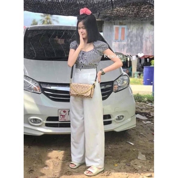 MesubShop ชุดเซ็ต Set2ชิ้น เสื้อกางเกง ผ้าบาร์บี้งานตามหาครอปลายสก๊อตกางเกงเอวยางหลัง ดอลลี่ ...