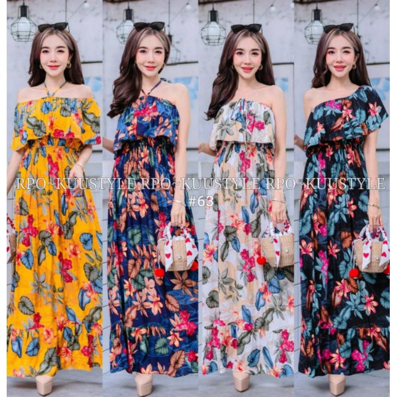 Maxi dress infinity63ขายดีมากขายดีตลอดกาล แมกซี่เดรสลายดอกไม้สีสดสวย ...