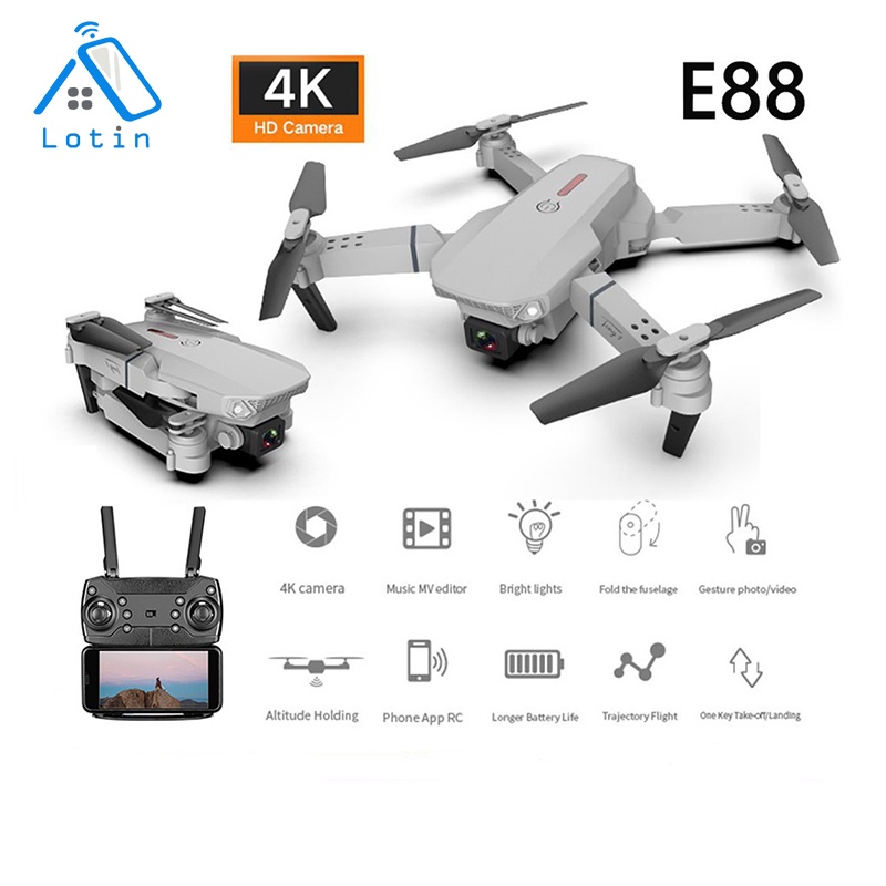 E88 Pro Drone โดรนติดกล้อง HD 4k โดรนบังคับ โดรนควบคุมระยะไกล WIFI โดรนถ่ายภาพทางอากาศระดับ เคร ...