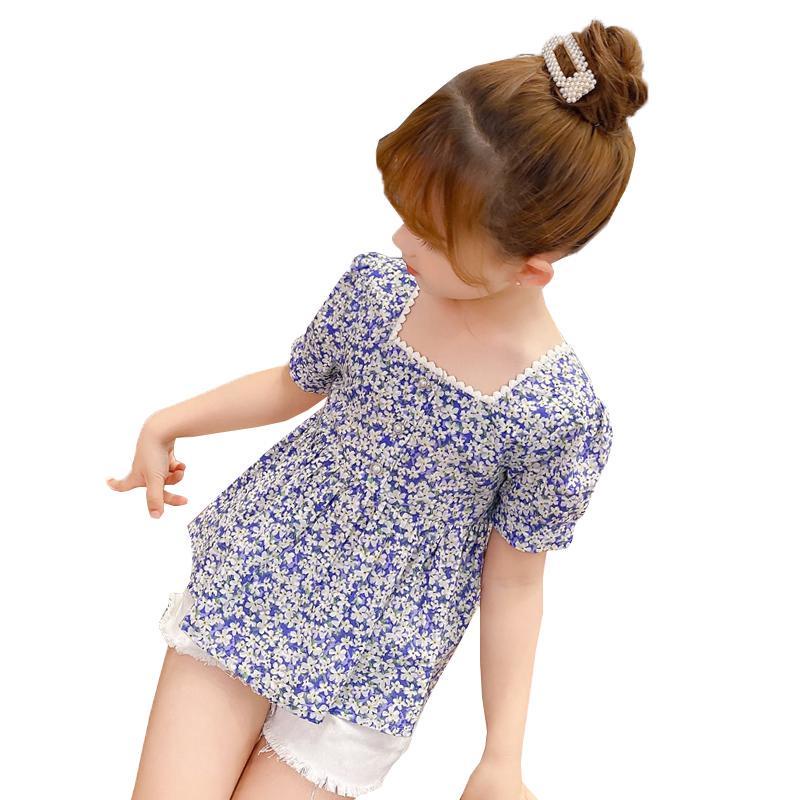New Girls Floral Short-Sleeved Shirt Girls Summer Shirt Girls Cotton ...