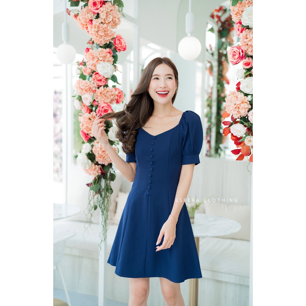 เดรสออกงาน เดรสทำงานเดรสผ้าเปเป้เนื้อผ้าดี คอแต่งหยัก แขนป่องทรงตุ๊กตา จั๊มไหล่ DR039-2 ...