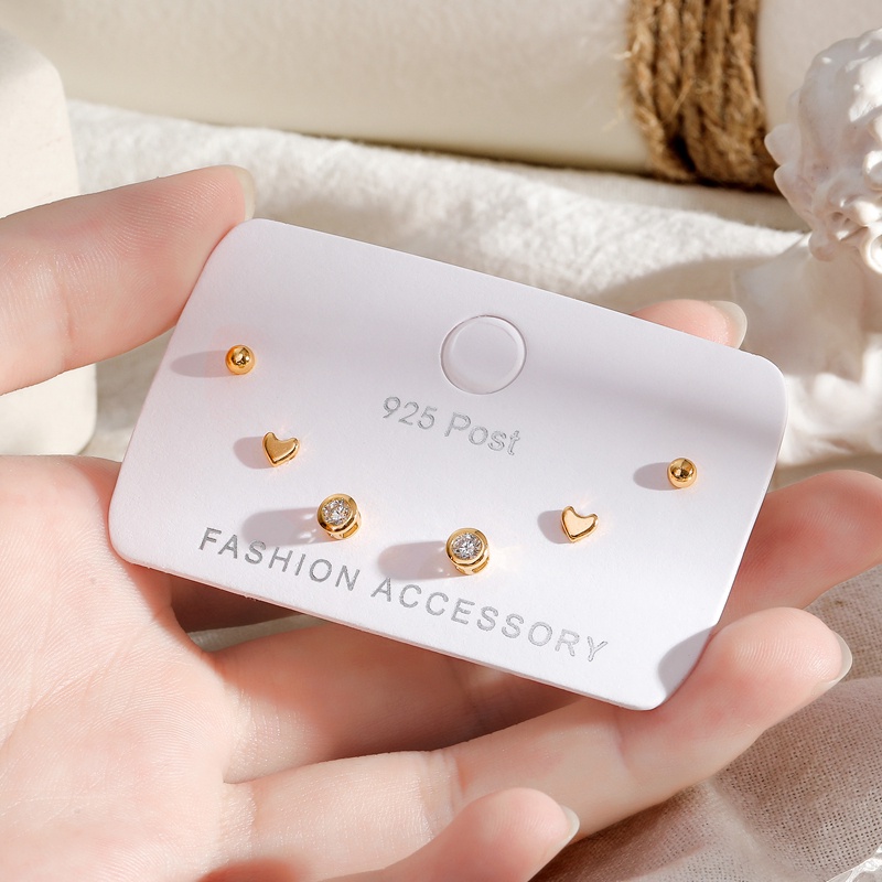 ANENJERY Simple 6-piece Small Earrings Set Zircon Dot Love Heart Stud ...