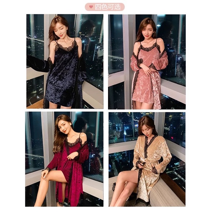 ชุดนอนประโปรงแบบเซ็ท 3 ชิ้นผ้ากำมะหยี่ Sexy look W047 - mylittlebunnyshop - ThaiPick