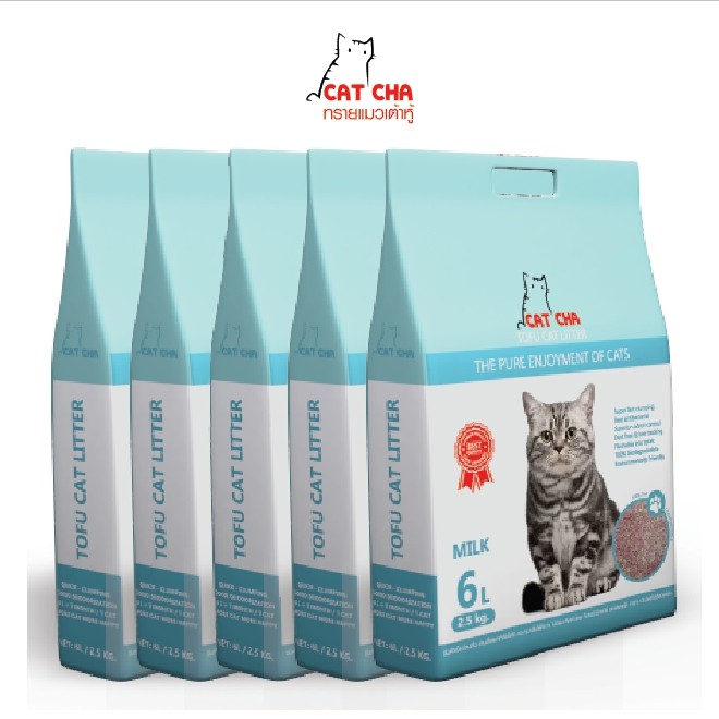 ทรายเต้าหู้ CAT CHA 5 ถุง ส่งฟรี กลิ่นนม ( 6ลิตร x 5 ถุง) - catcha ...