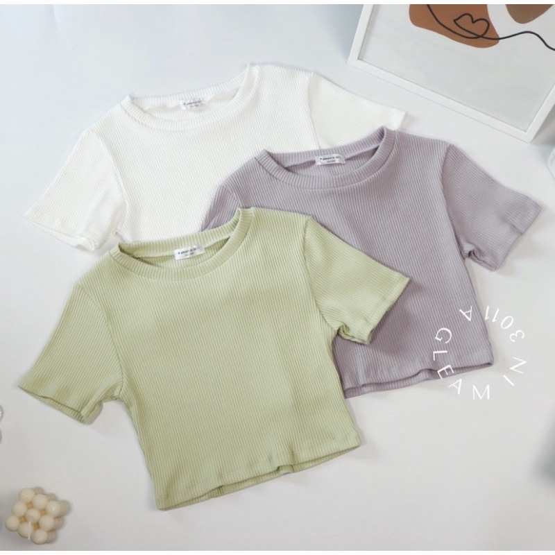 เสื้อแขนสั้นครอป คอกลม Donut top(สีเลม่อน) - qpsn. - ThaiPick