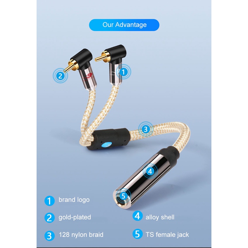 Golley LION อะแดปเตอร์สายเคเบิ้ลเสียงสเตอริโอ 6.35 มม. TRS Female To ...