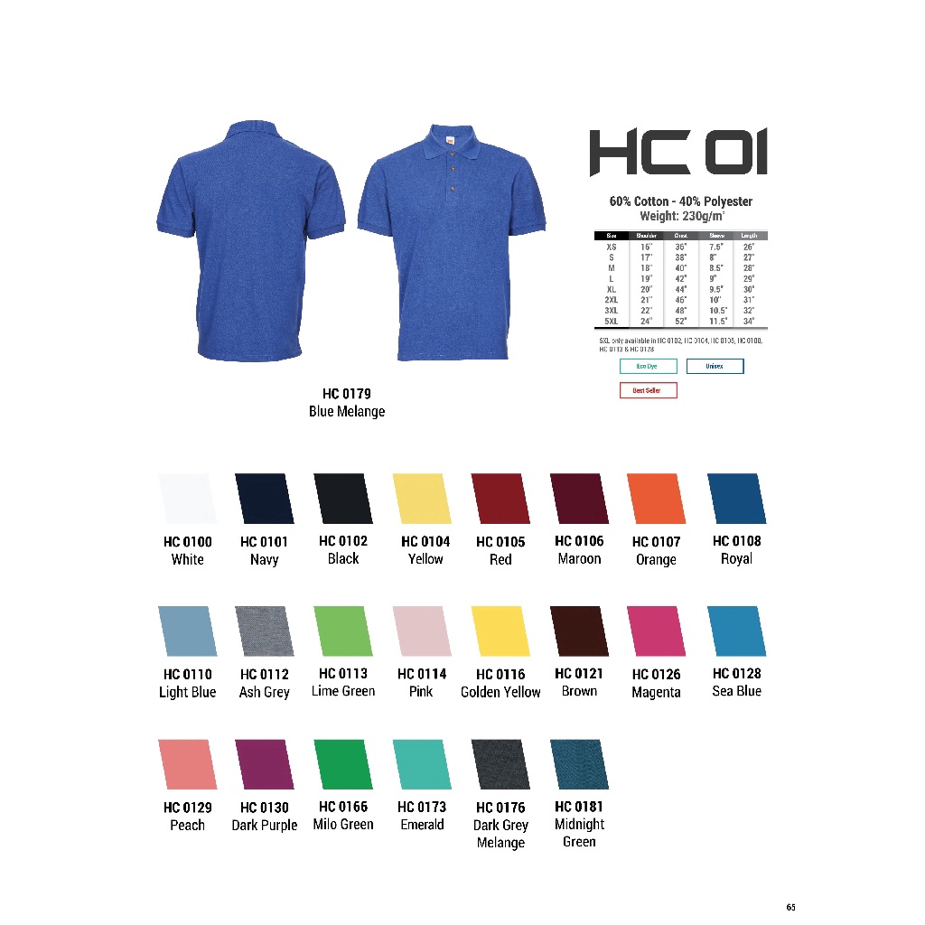 OREN SPORT Unisex Plain Polo Tee - Black / White / Red / Brown / Dark Grey Melange / Ash Grey ...