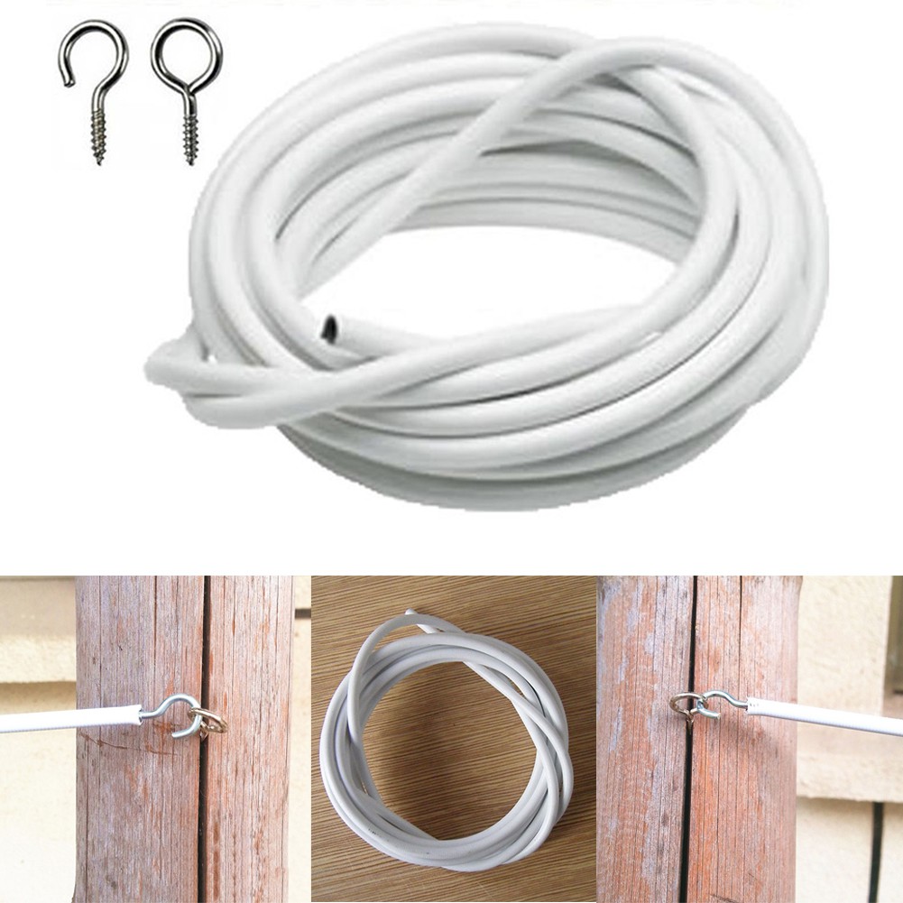 Net Curtain Wire White Window Cord Cable With Free Hooks & Eyes Choose ...