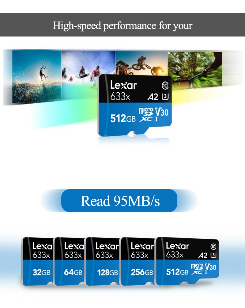 Lexar Memory Card Micro Sdxc Class 10 Max 95m S 633x 32gb 64gb 128gb U3 ...