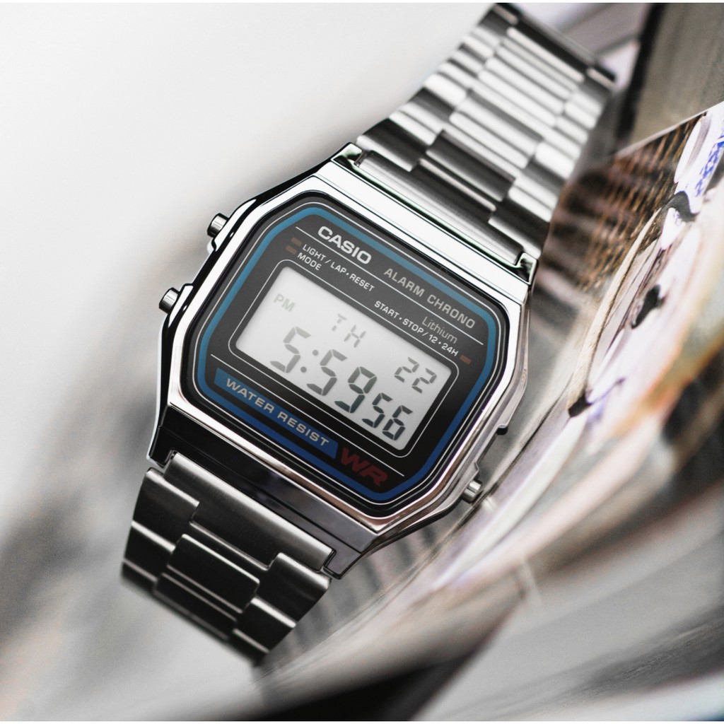 Casio ของแท้100 รุ่น A158WA-1DF นาฬิกาสายสแตนเลส พร้อมกล่อง มีประกัน 1 ...