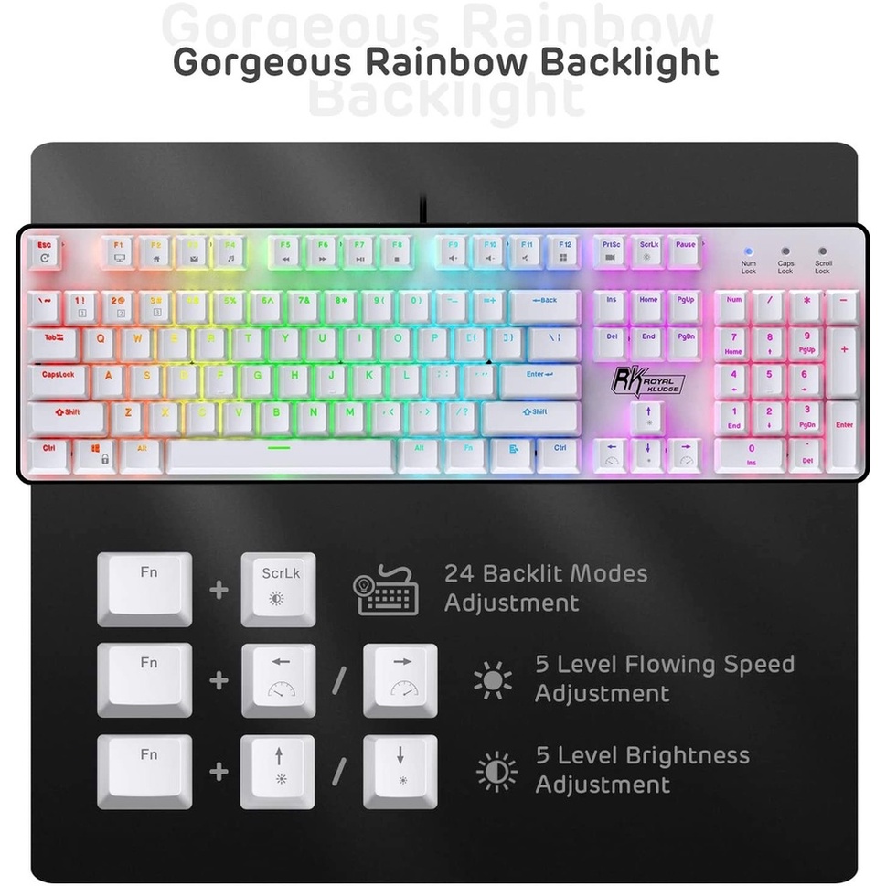 RK ROYAL KLUDGE RK920 Full Size Mechanical Keyboard, Rainbow Backlit ...