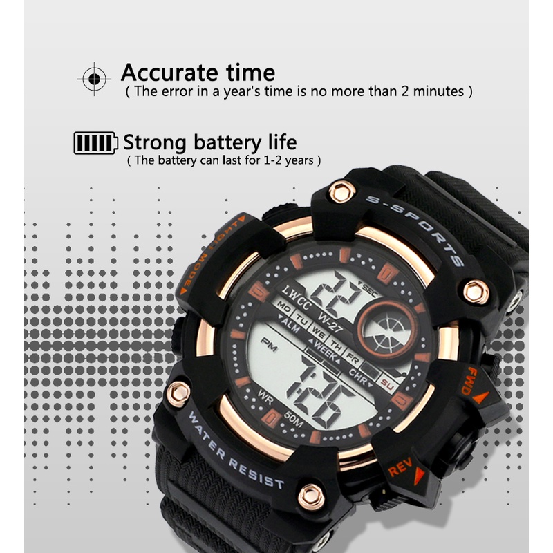 Lwcc นาฬิกาข้อมือดิจิทัล มัลติฟังก์ชั่น กันน้ํา ปฏิทิน COD Relo W-27 ...
