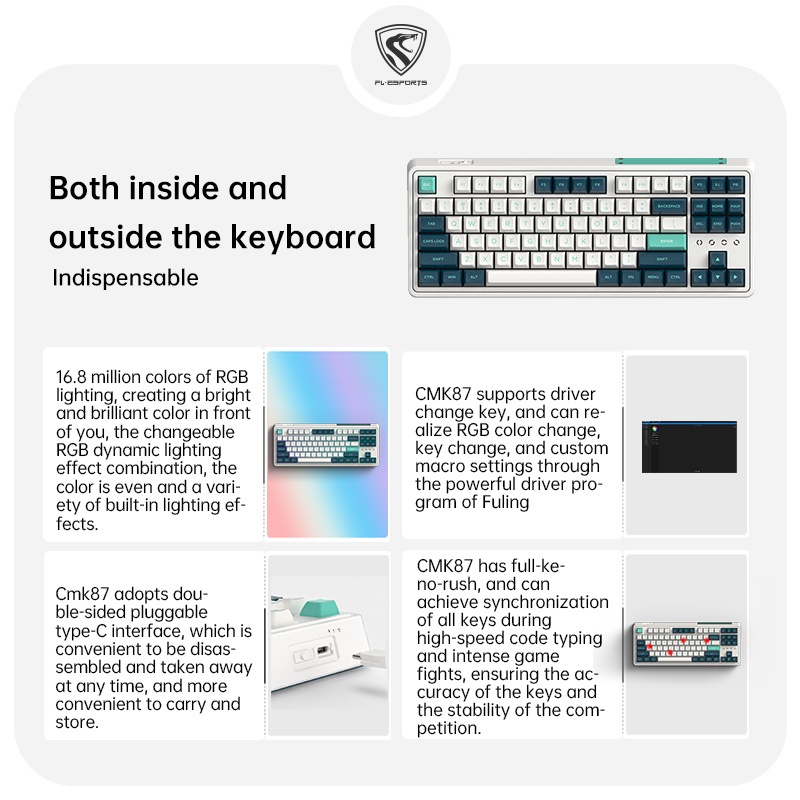 FLESPORTS CMK87-SAM คีย์บอร์ด 87 คีย์ คีย์เต็ม Hot Swap 2.4G คีย์บอร์ด ...