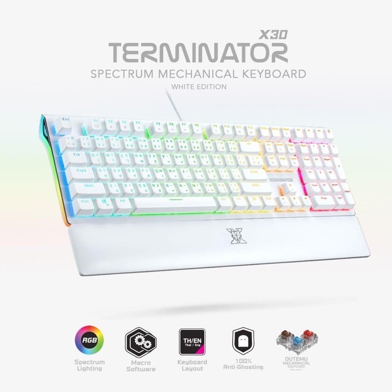ของแท้‼️NUBWO X30 TERMINATOR WHITE MECHANICAL GAMING KEYBOARD สเปคตรัม ...