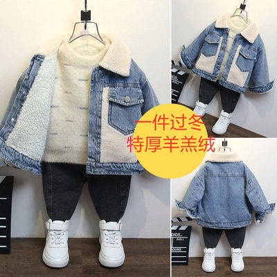 เสื้อ Boy plus velvet thick denim jacket winter baby autumn winter ...