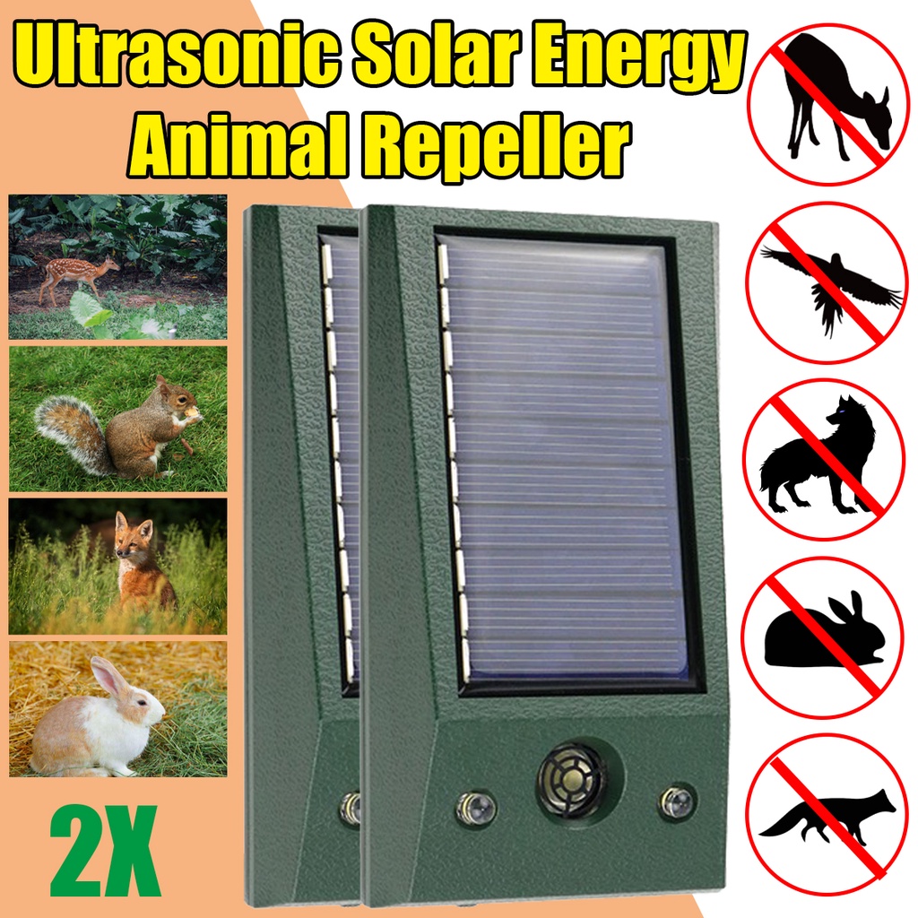 2PCS Solar Powered เซ็นเซอร์อินฟราเรดเครื่องไล่สัตว์ Ultrasonic แมว ...