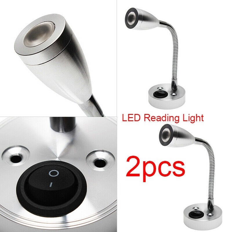 2pcs 12V LED Spot Reading Light Switch Camper Night Light Wall Bed Lamp ...