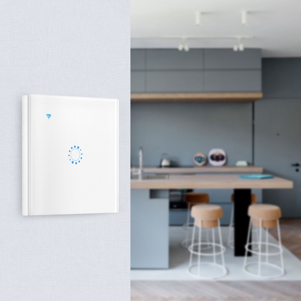 ♟ WIFI Touch Light Wall Switch Black Glass Panel Blue LED Smart Home ...