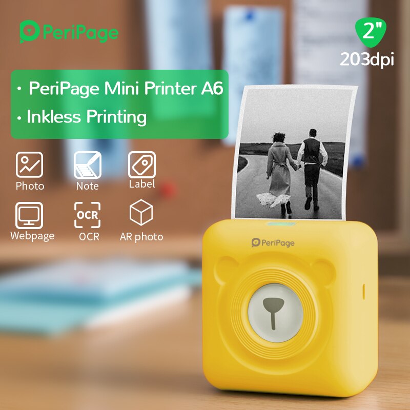 PeriPage Portable Thermal Bluetooth Printer 203dpi Yellow Photo Receipt ...