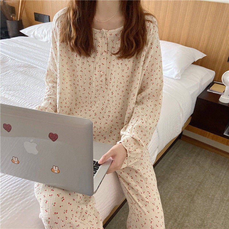 ชุดนอน ชุดนอนด้าย Autumn New Product Long Sleeved Trousers Korean