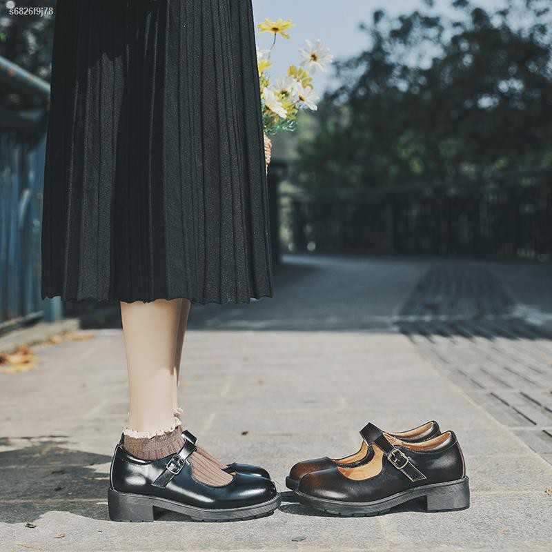 JK shoesเอิร์ลแมวกลางส้นรองเท้าเฮปเบิร์รองเท้าแมรี่เจนหญิงหนังย้อนยุคขนาดเล็กรองเท้าหนัง jk ...