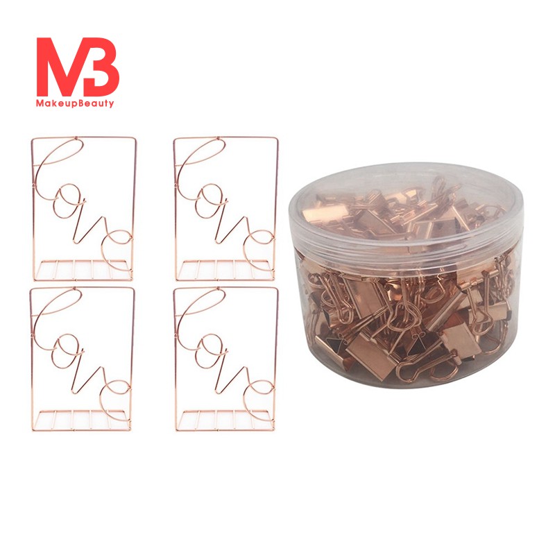 100Pcs 19mm Rose Gold Clamp Paper Binder Clips with 4Pcs Creative Love ...