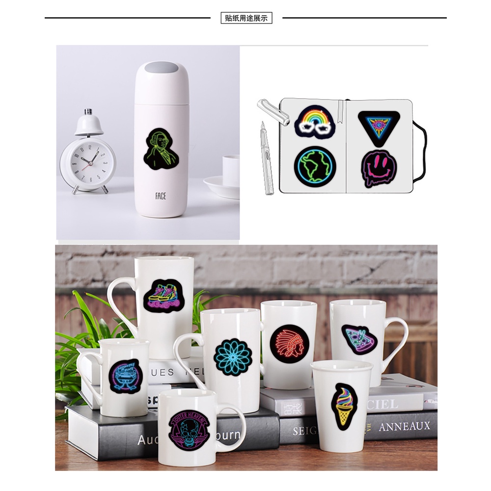 50pcs Neon Lights Sticker for Water Bottle Waterproof Vinyl Graffiti ...