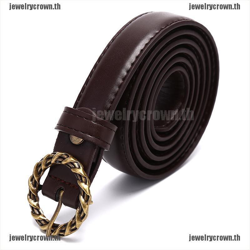 Crown Grass weave Round Buckle Belt Female Gold Black Waist Belts Women ...