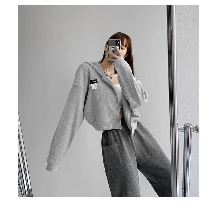 CHERISH (พร้อมส่ง) เสื้อคลุมไหมพรม เสื้อแจ็คเก็ต แขนยาว แบบสั้น ซิปรูด ...