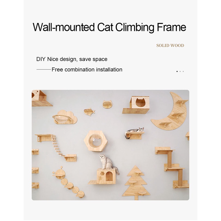 猫爬架Wall Mounted Cat Climbing Frame Cat Tree Solid Wood Cat Juming ...