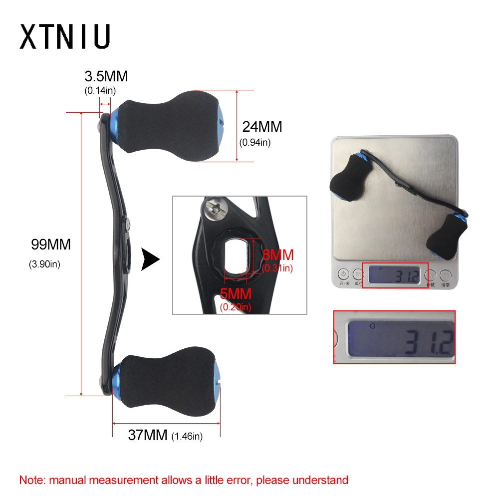 XTNIU Length 99mm 8*5mm Hole Fishing Reel Handle Aluminum Alloy Handle ...