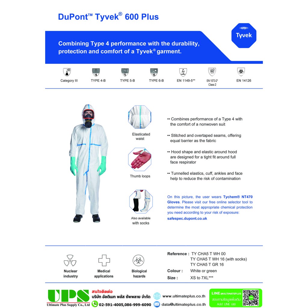 ชุด PPE DUPONT TYVEK 600 มาตรฐาน EN14126 ป้องกันฝุ่นละออง สารเคมี และ ...