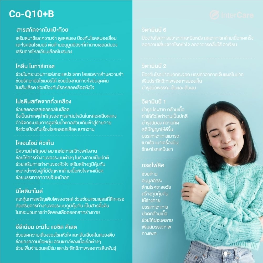 InterCare Co Q 10+b โคคิวเท็น พลัสบี อาหารเสริมบำรุงสมอง ระบบประสาทและความจำ บำรุงหัวใจ อาการ ...