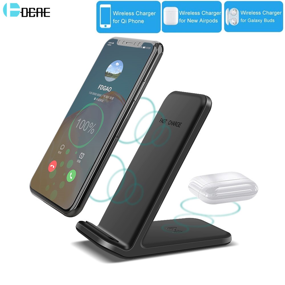 DCAE 15W 2 in 1 Qi Wireless Charger For iPhone 11 XS Max XR X 8 Airpods Pro Dual Fast Charging ...