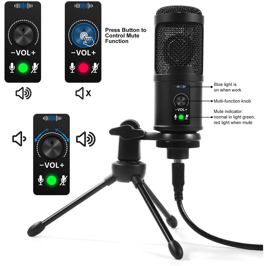 Condenser Microphone for PC Computer Streaming studio USB Microphone ...