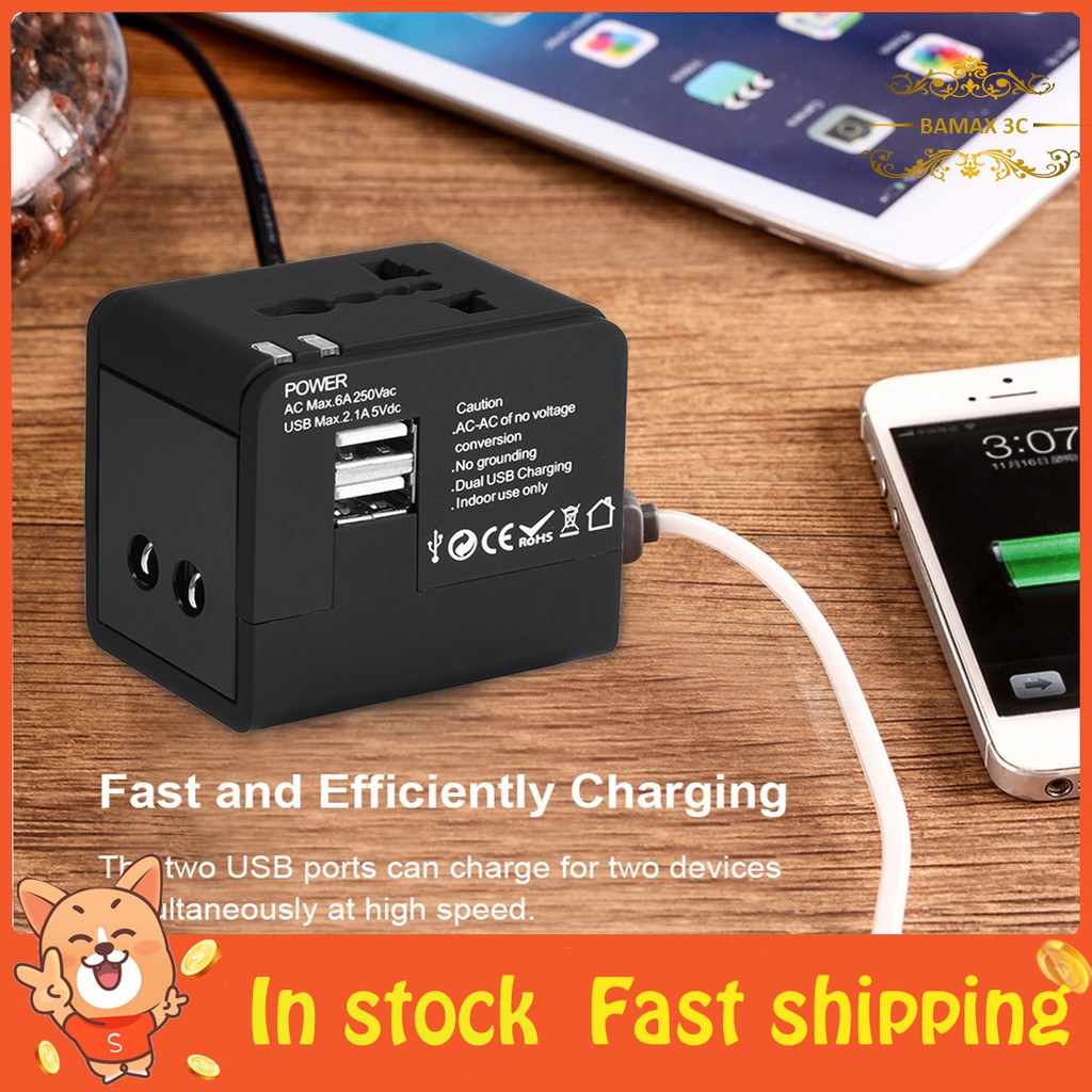 💥ถูกสุดๆ💥หัวแปลงปลั๊กไฟ Universal Travel Adapter +2 USB Port | Shopee ...