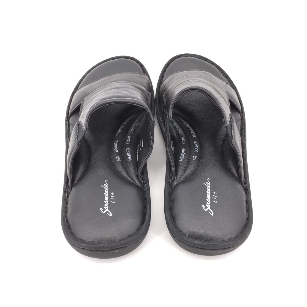 Saramanda รุ่น 185009A รองเท้าแตะผู้ชายแบบสวม หนังแท้ สีดำ - saramanda ...
