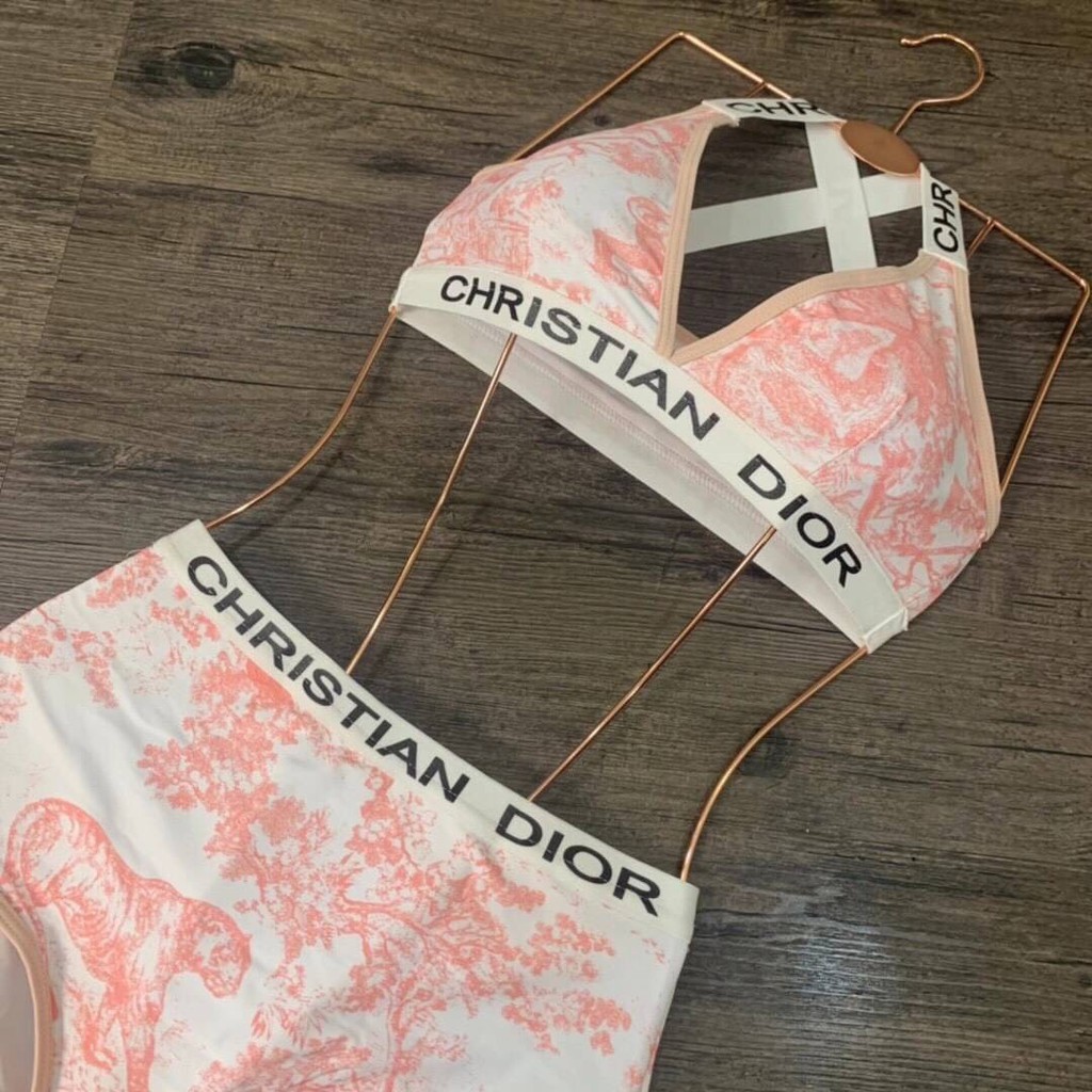 CHRISTIAN DIOR BLUE/PINK TOILE DE JOUY TWO PIECES SWIMWEAR ชุดว่ายน้ำ ...