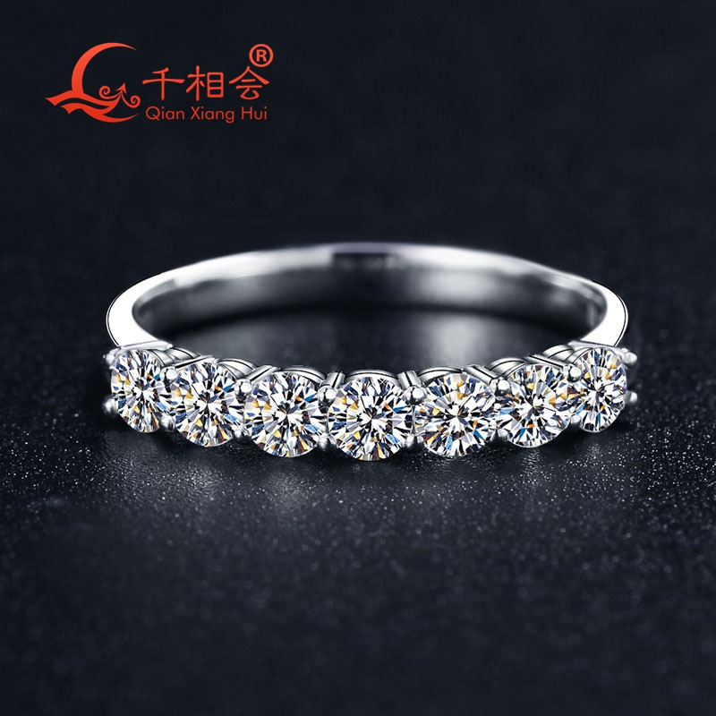 New3mm or 3.5mm Seven Stones Half Eternity Band 925 Sterling Silver Ring D VVS color moissanite ...