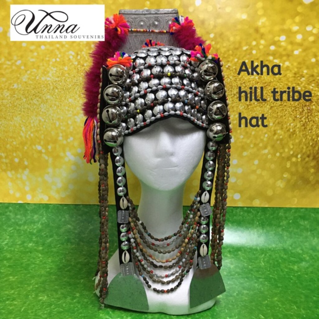 Akha hill tribe hat หมวกชาวเขา เผ่าอาข่า ทรงสูง เป็นโลหะดุนลายดั้งเดิม ...