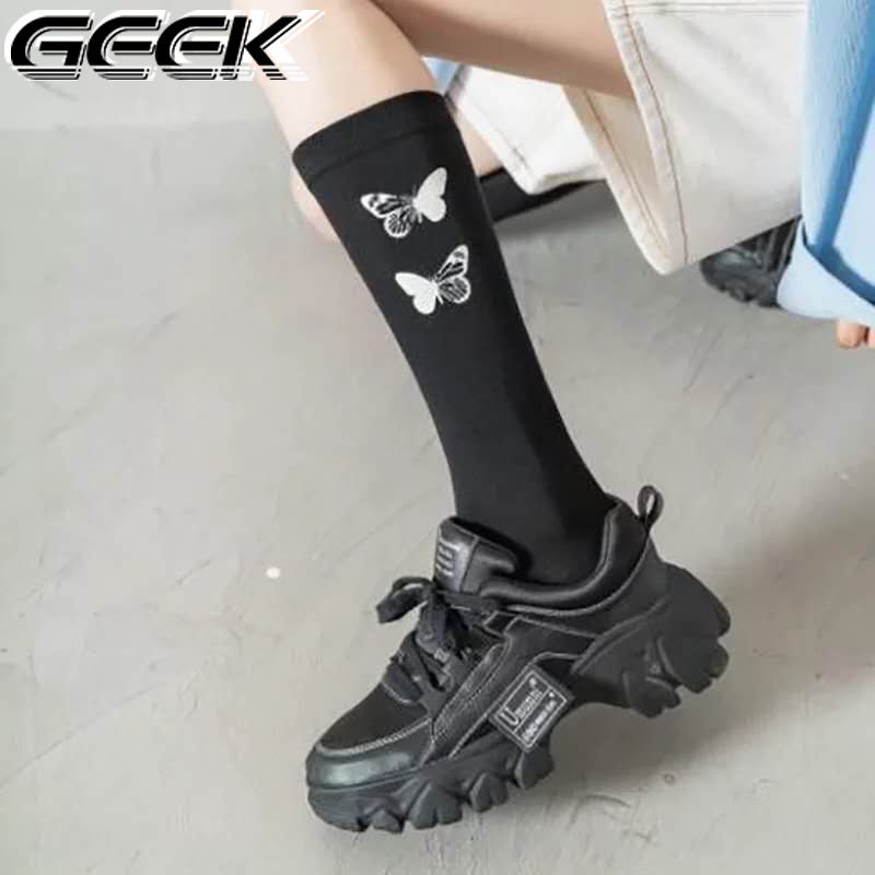 Black Socks Kawaii Happy Harajuku Long Butterfly Skateboard Bicycle ...