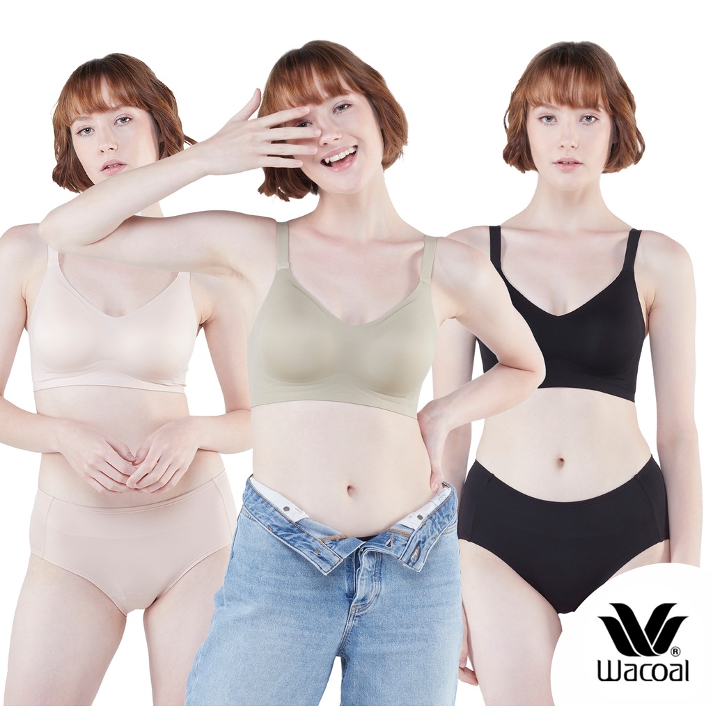 Wacoal Smart Size Go Girls Jelly Bra Set 3 ชิ้น รุ่น WB3328 สีเบจ-ดำ-เขียว - wacoal - ThaiPick
