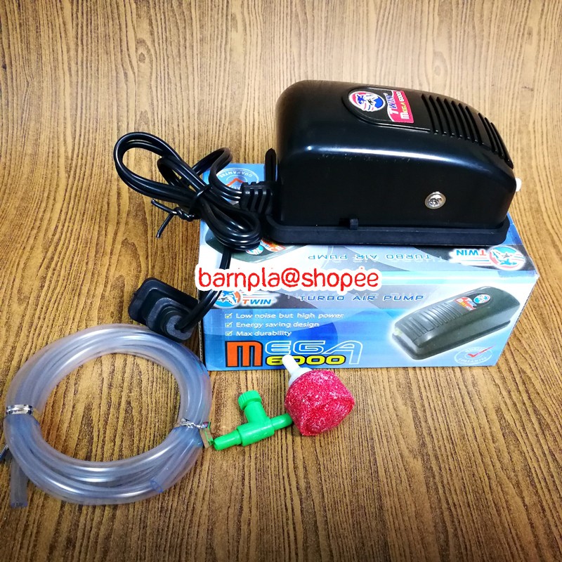 ปั๊มออกซิเจน ปั๊มลม รุ่น Mega 6000 สำหรับอ่างปลาหรือตู้ปลา แถมอุปกรณ์ครบชุด สาย 1 เมตร ระบบ ...