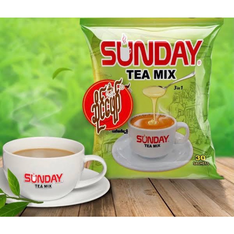 ชาพม่า Sunday Tea mix 3in1 สูตรใหม่ ห่อสีเขียว สูตรนมข้นหวาน รสกลมกล่อม ...