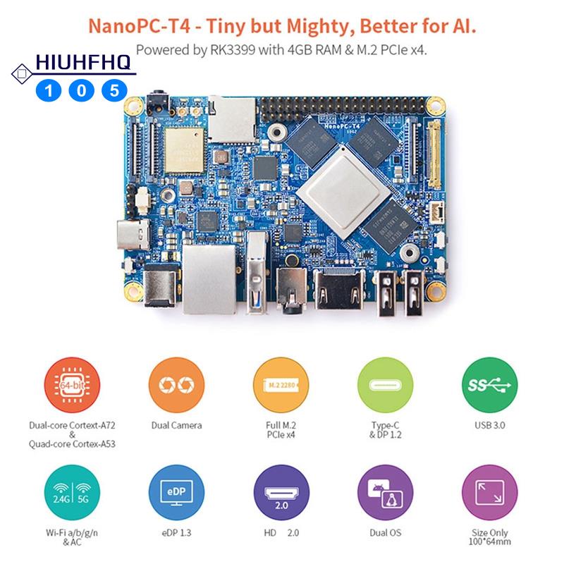 บอร์ดทดลอง NanoPC-T4 Rockchip RK3399 4G LPDDR316G EMMC RAM Dual Band WiFi Dual Camera 4K ...