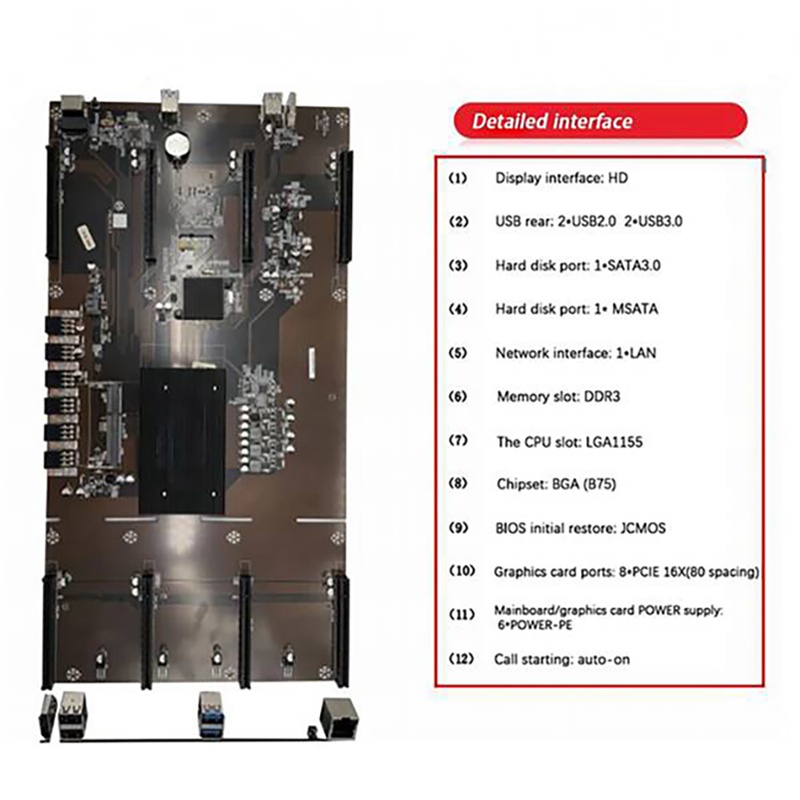 ETH80 B75 Motoard with 8XVER010 PCIE Riser CardG1610 CPU8G RAM ...