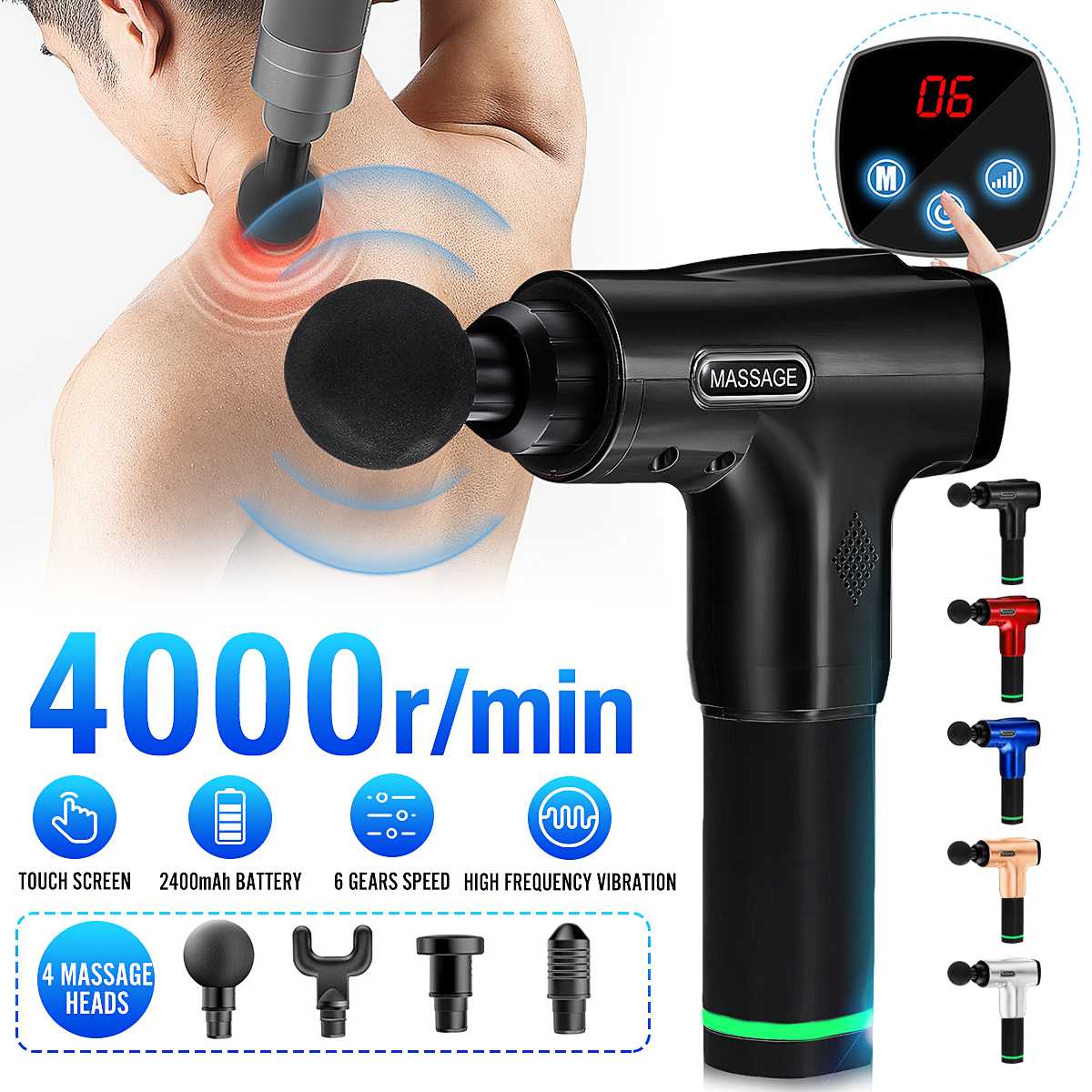COD4000r/min Therapy Massage Guns 6 Gears Muscle Massager Sport Massage ...