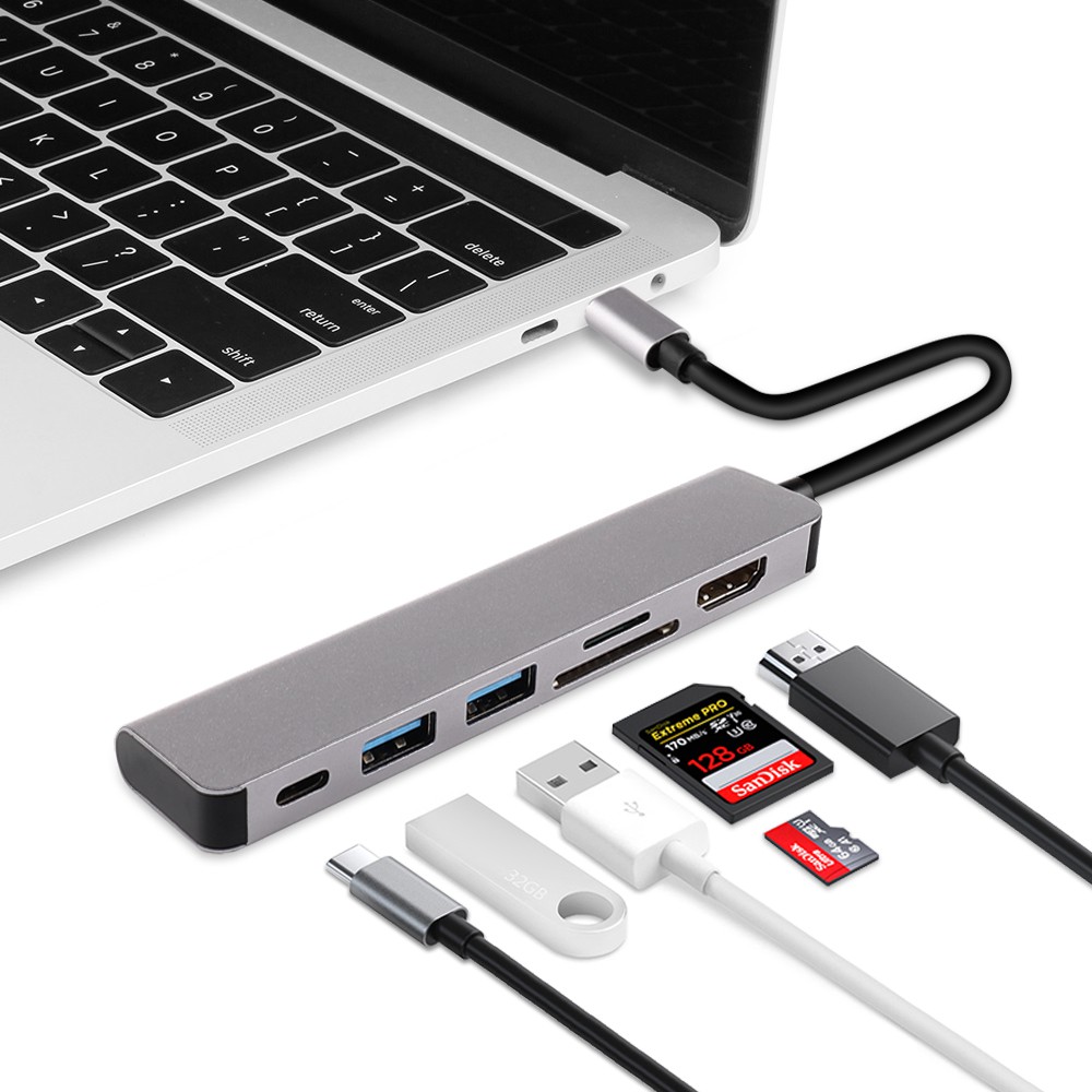 6 in 1 Portable USB C Hub Multiport Adapter with 4K HDMI Output 2 USB 3 ...