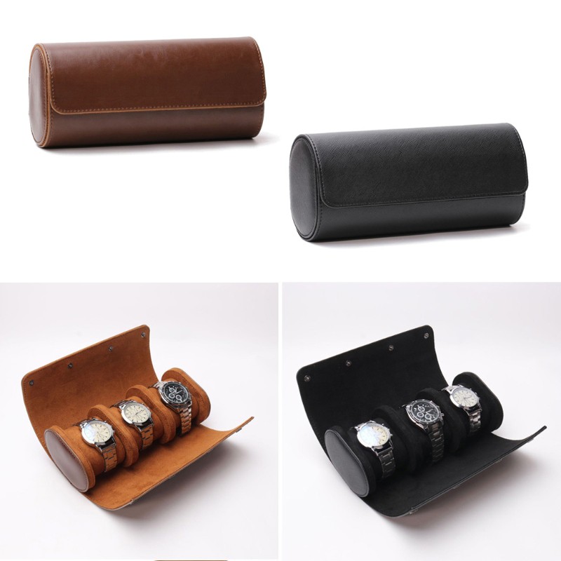 seng 3 Slots Watch Roll Travel Case Chic Portable Vintage Leather ...